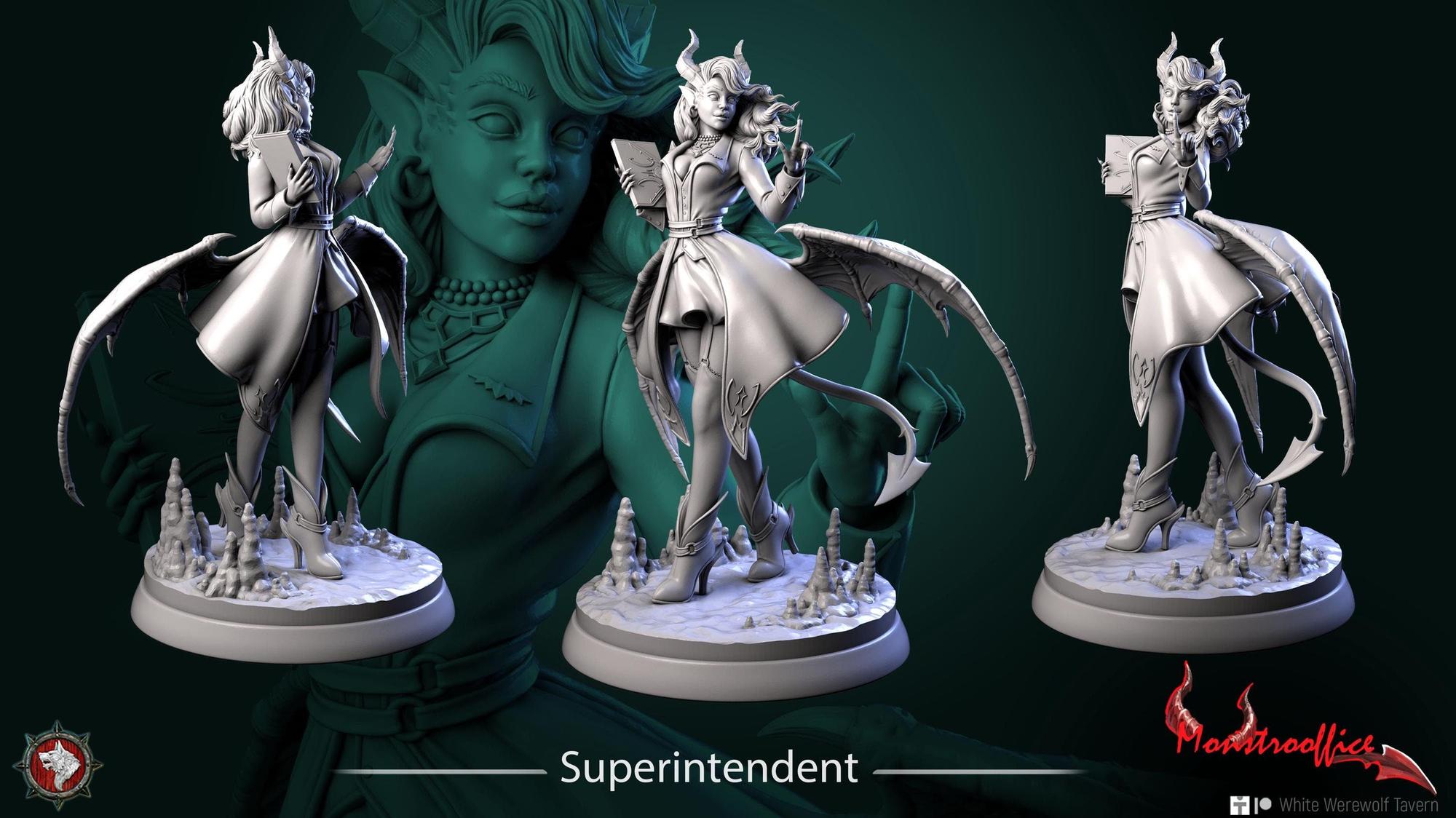 Superintendent, Office, Tiefling, Devil Woman | TABLETOP SCALE | TTRPG Miniature | White ...