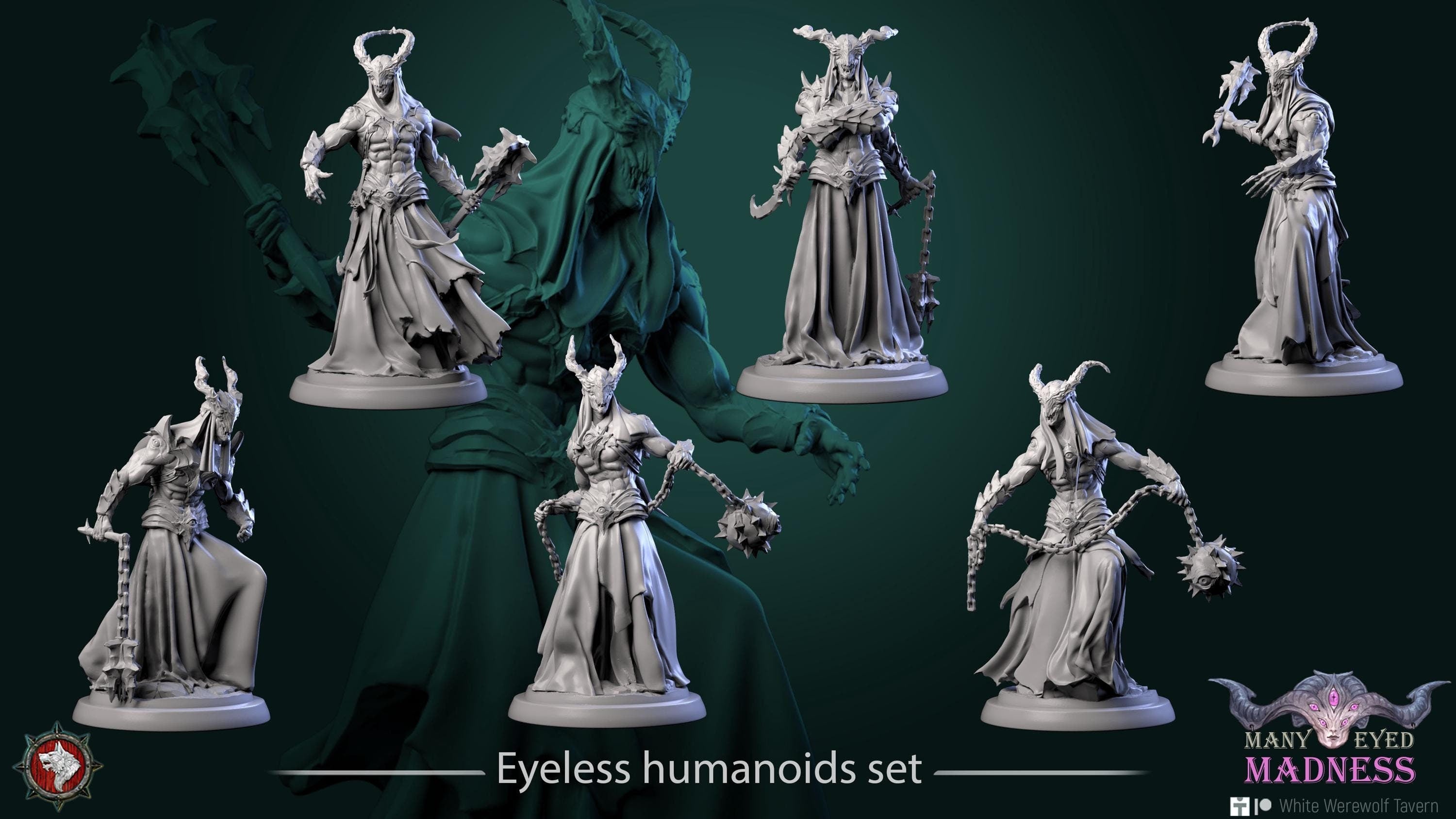 Eyeless Humanoids | TABLETOP SCALE | TTRPG D&D Miniature | White ...